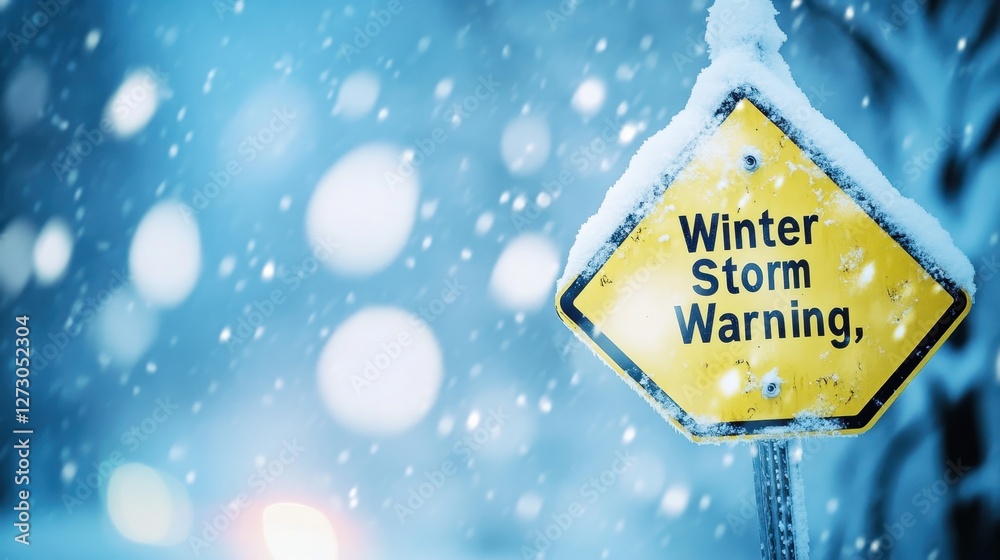 Winter Storm Warning Sign in Heavy Snow, Weather Alert for Blizzard ...