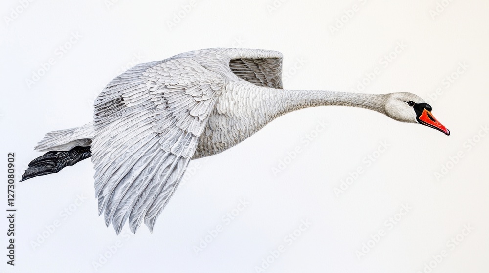 Swan gracefully lifting off, wings extended, elegant movement captured ...