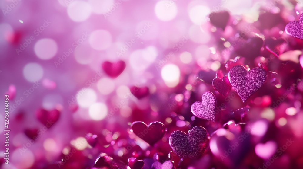 whimsical heart confetti border, blush pink and magenta tones ...