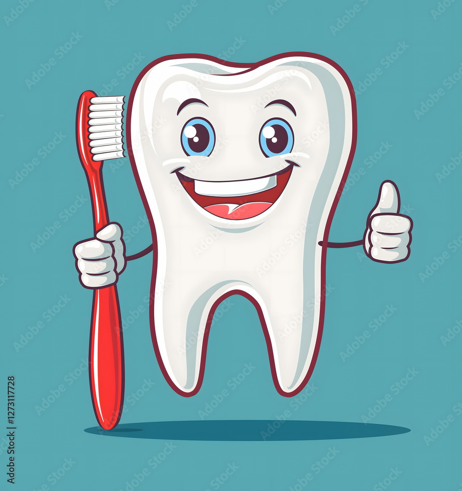 Cute Tooth Cartoon Character with a Toothbrush and Toothpaste – Perfect ...
