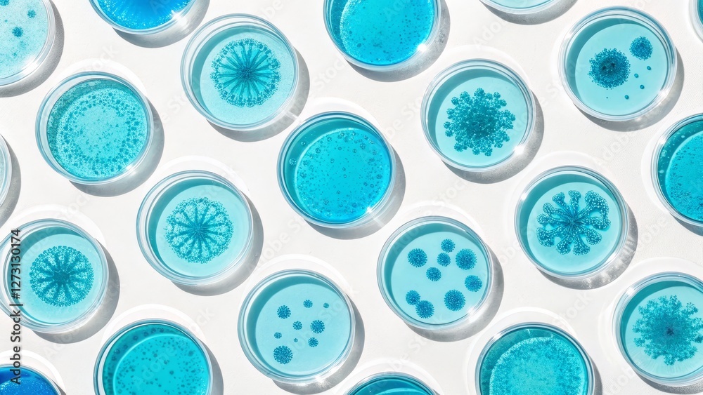 Petri Dish Art Blue Microbial Cultures, Top View, Scientific Abstract ...