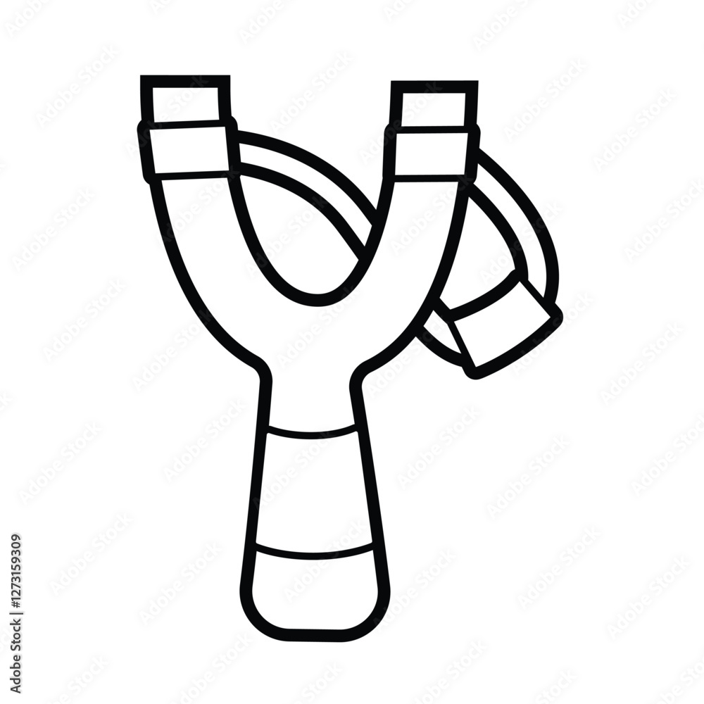 Cartoon slingshot line art vector illustration, black and white ...