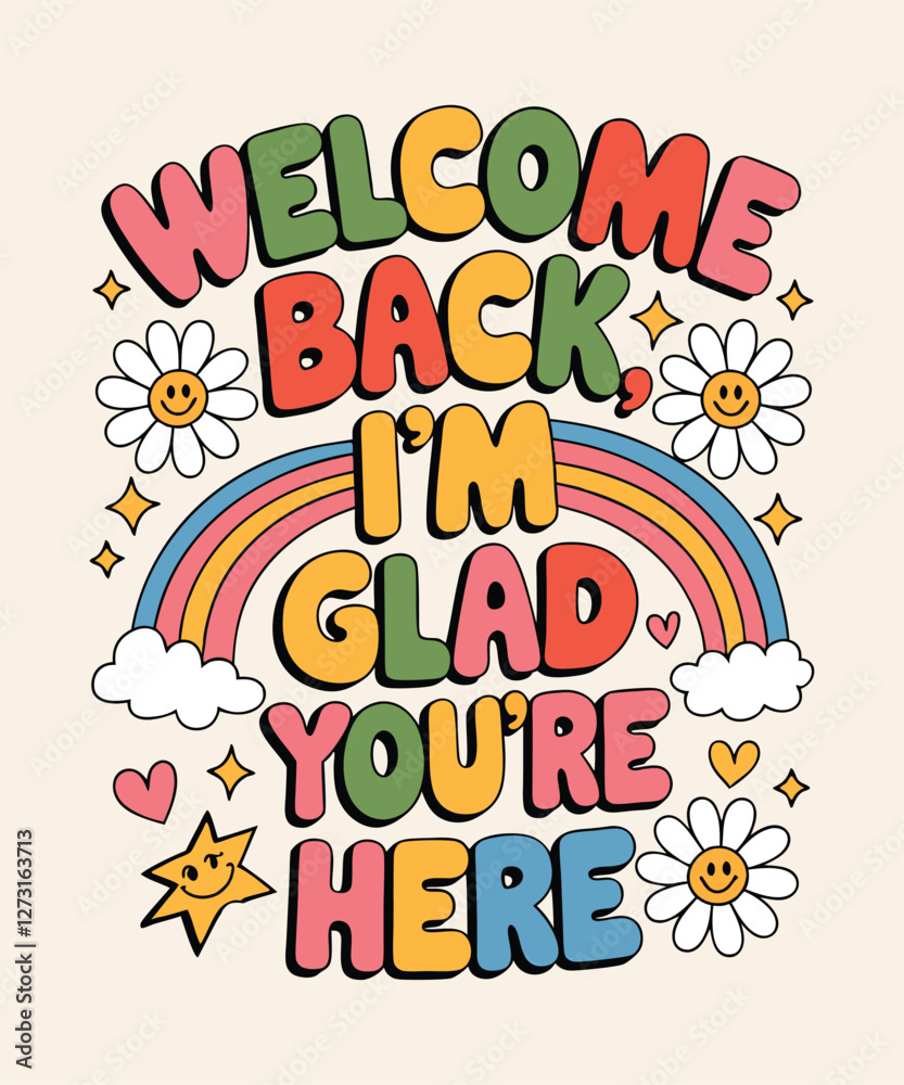 Image vectorielle Stock Welcome Back I'm Glad You're Here | Back to School Classroom Sign ...