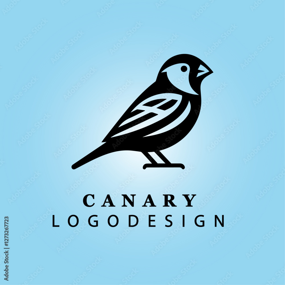 Elegant Black Canary Bird Logo Design with Flying Motion and Blue ...