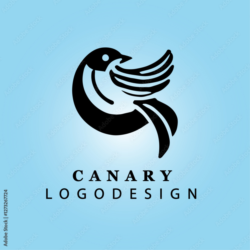 Elegant Black Canary Bird Logo Design with Flying Motion and Blue ...