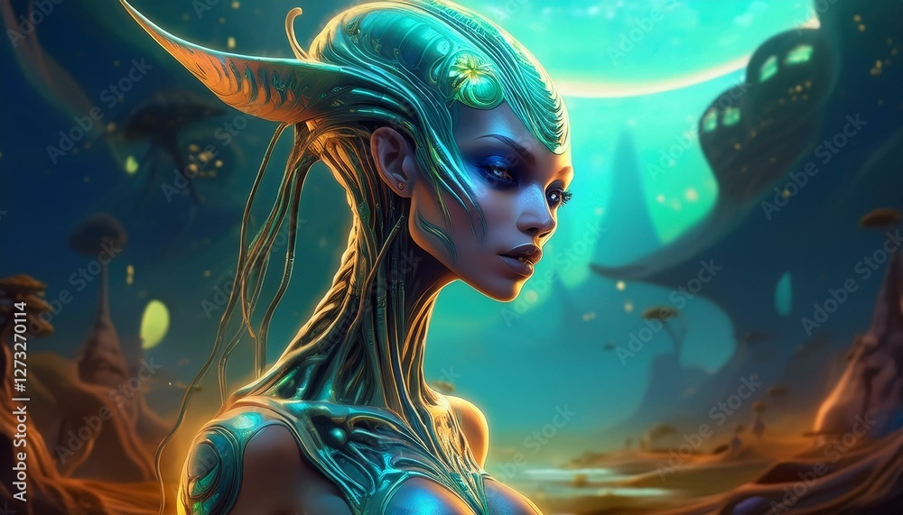 beautiful alien woman, AI generated Stock Illustration | Adobe Stock