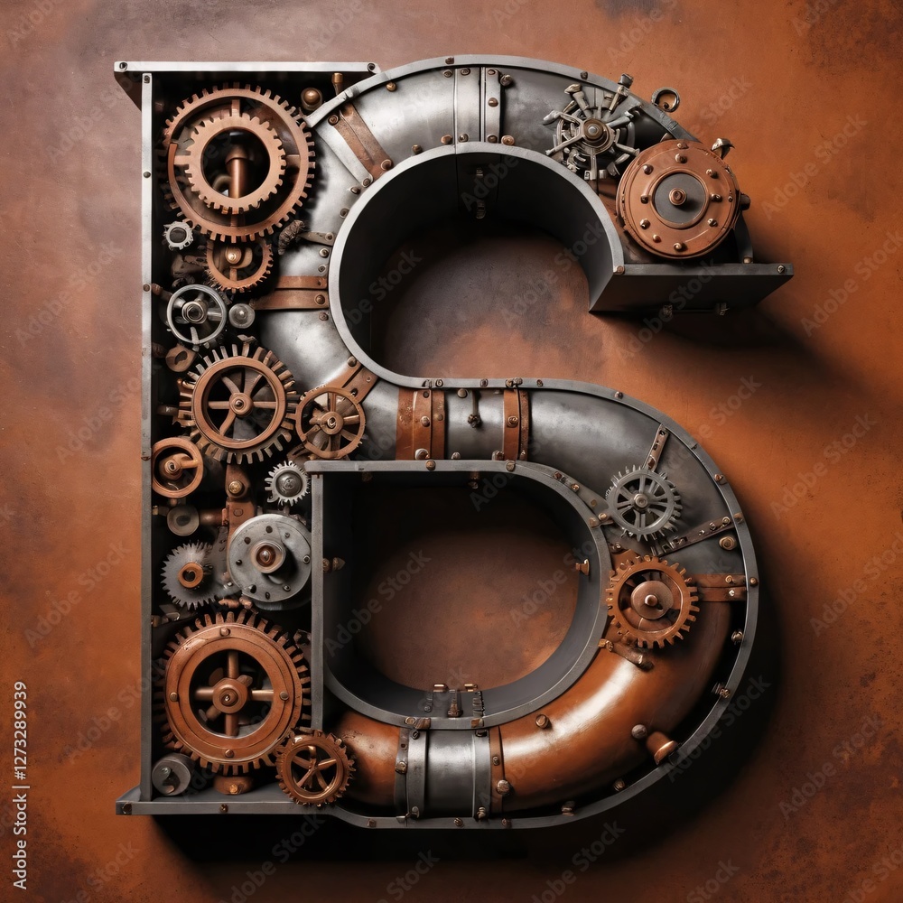 Steampunk Letter B. Industrial Design with Gears. A Bold, Vintage ...