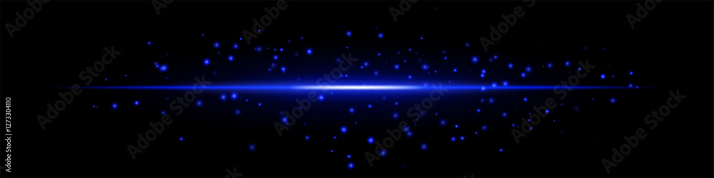 Blue laser beam with glowing particles and energy sparks on a dark ...