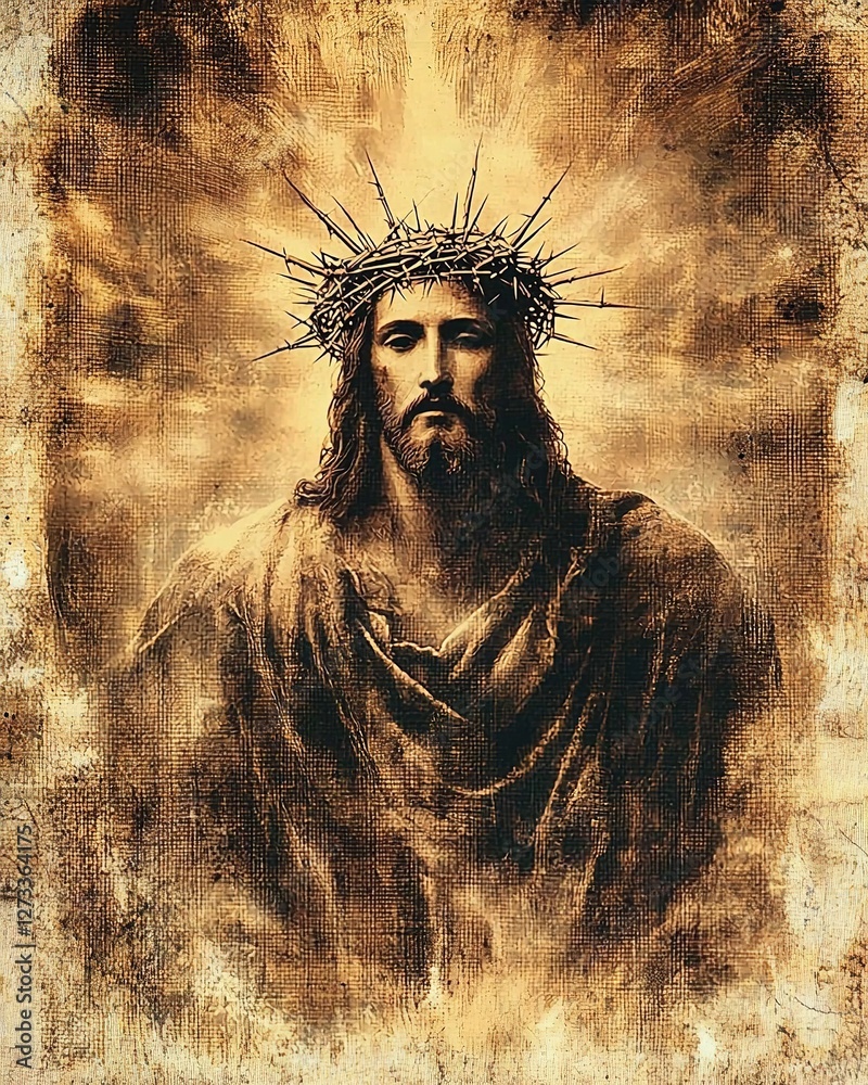 Jesus Christ wearing crown of thorns. Generative Ai Stock Illustration ...