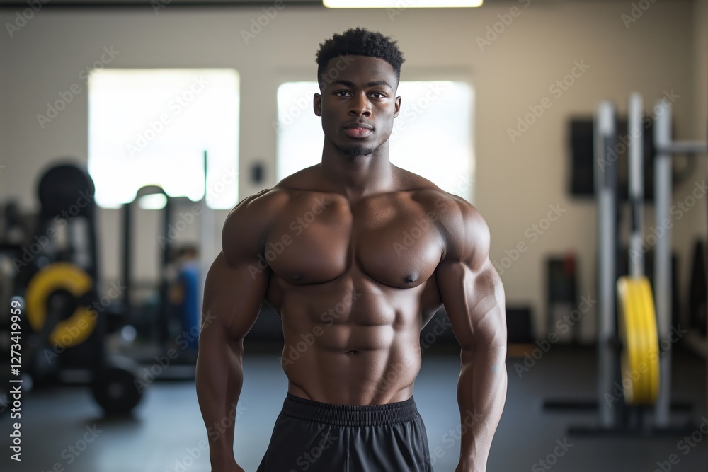 Muscular man posing in gym, highlighting his defined physique and ...