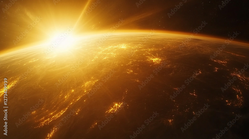Stunning view from space: A radiant sun illuminates Earth, casting a ...