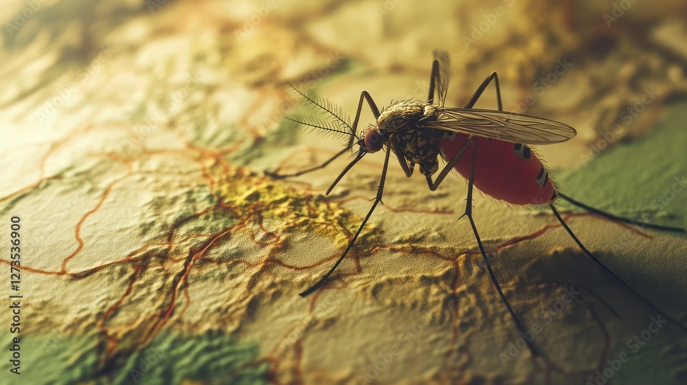 Aedes Aegypti Mosquito on Topographic Map: Global Disease Vector and ...