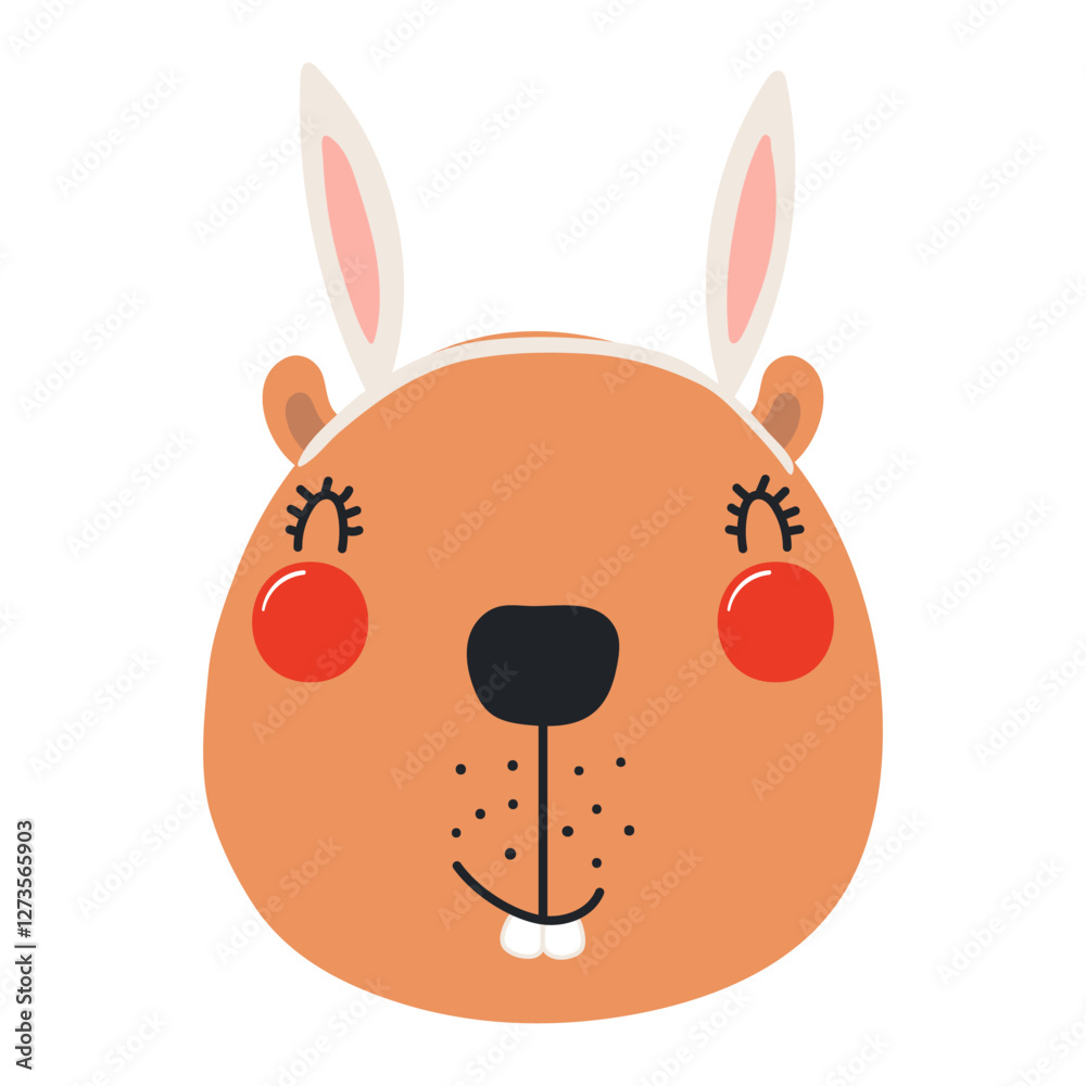 Cute beaver face with Easter bunny ears character illustration. Hand ...