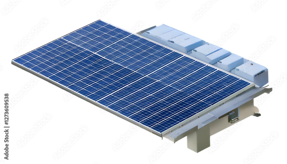 Solar panel array with battery bank isolated on clear png background ...
