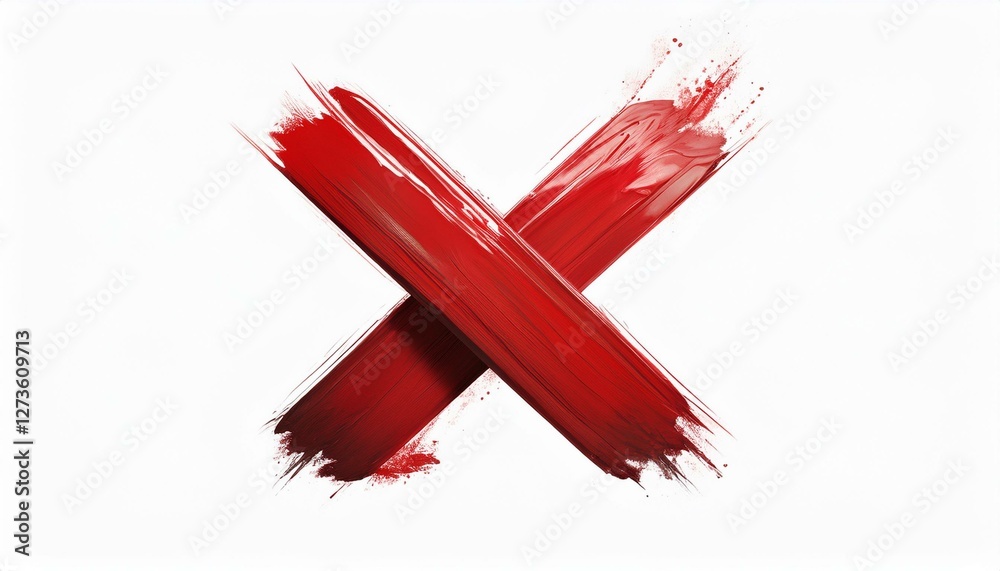 Bold hand painted red X cross mark rough brush strokes transparent ...