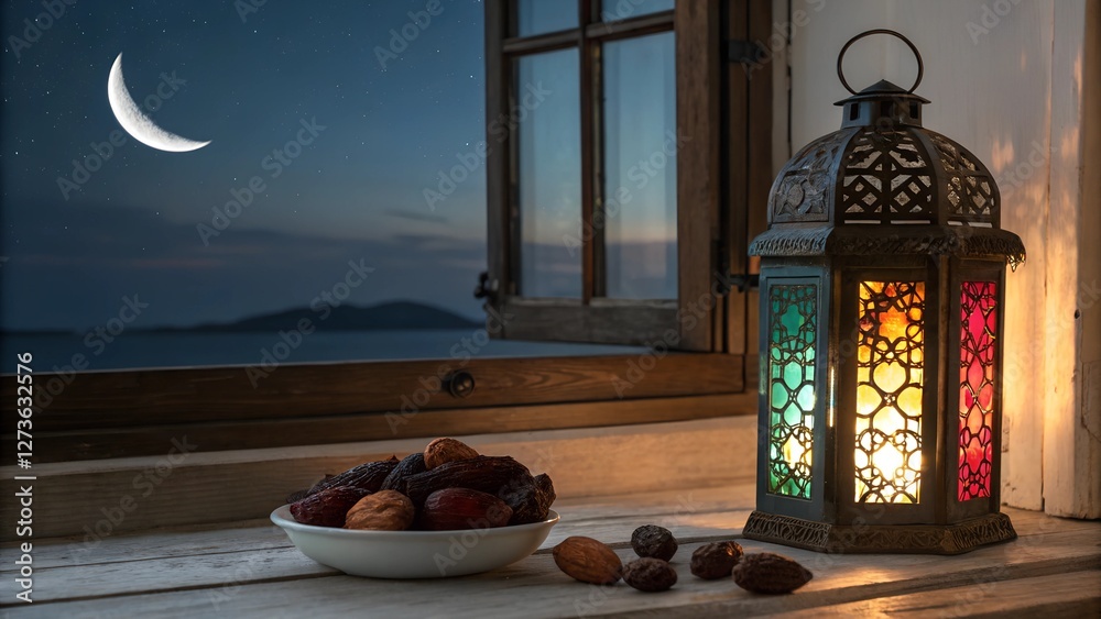Ramadan is here! Welcome with Arabian Lantern, Dates and Crescent Moon ...