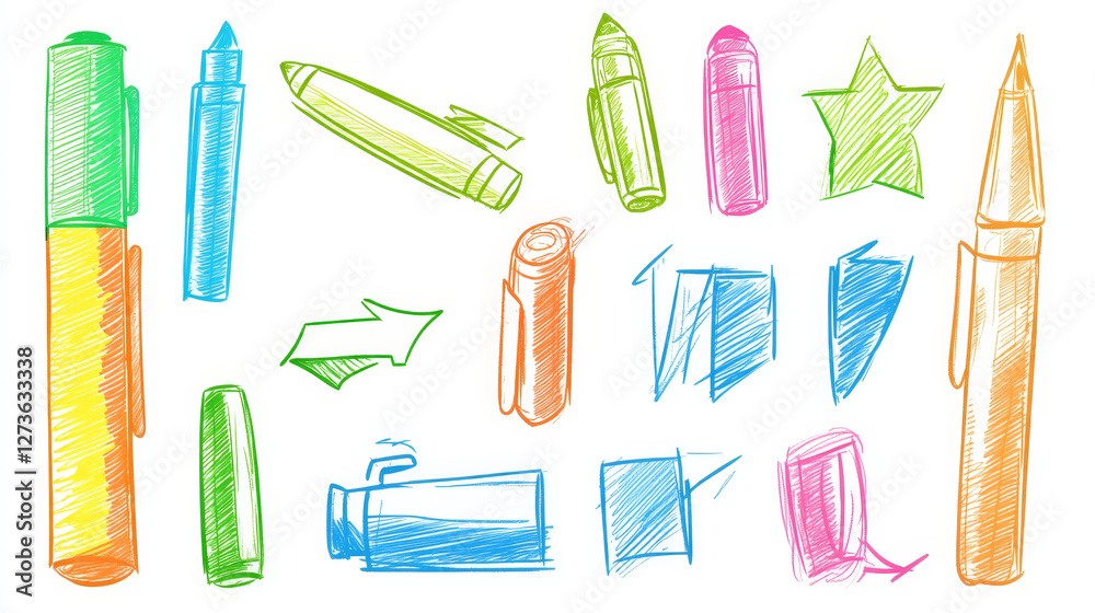 Highlighter markers vector highlighting with hand drawing elements or ...