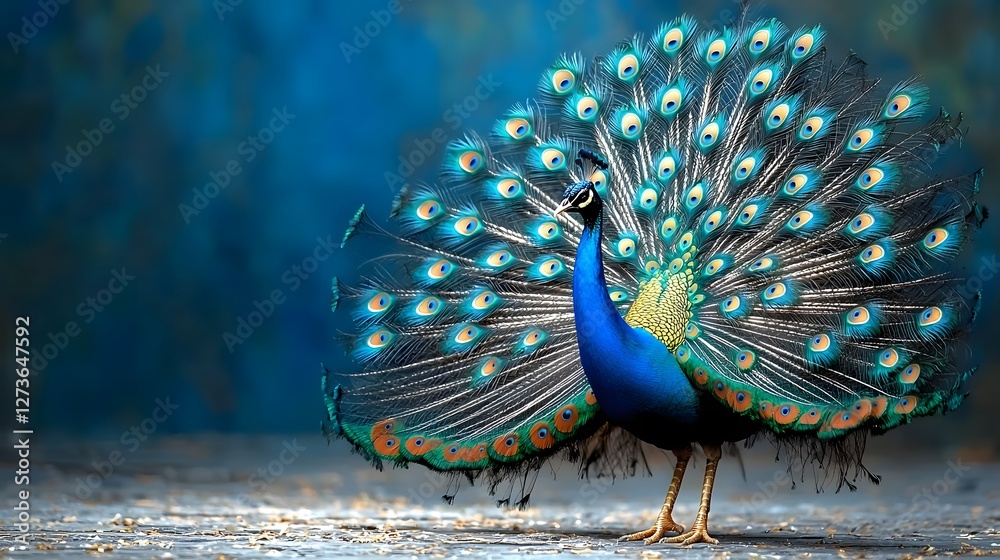 Majestic side profile of a peacock displaying its fully fanned out ...