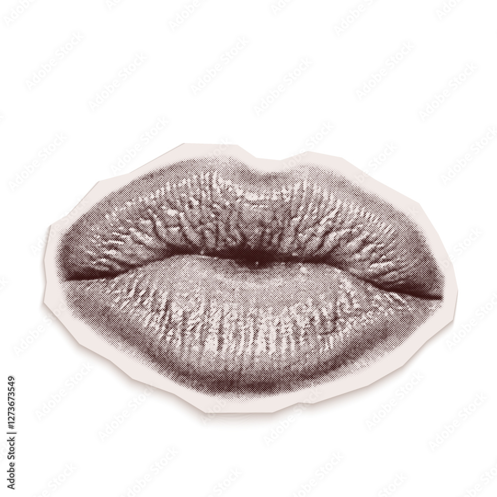 Vintage torn out paper collage of sexy woman mouth. Isolated vector ...