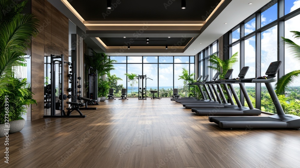 Functional gym design with multi-station workout machines, free weight ...