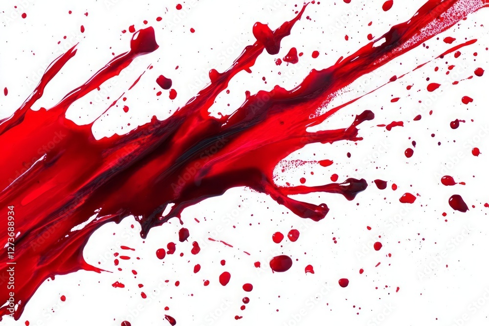 A high-resolution image displays crimson red liquid splatter against ...