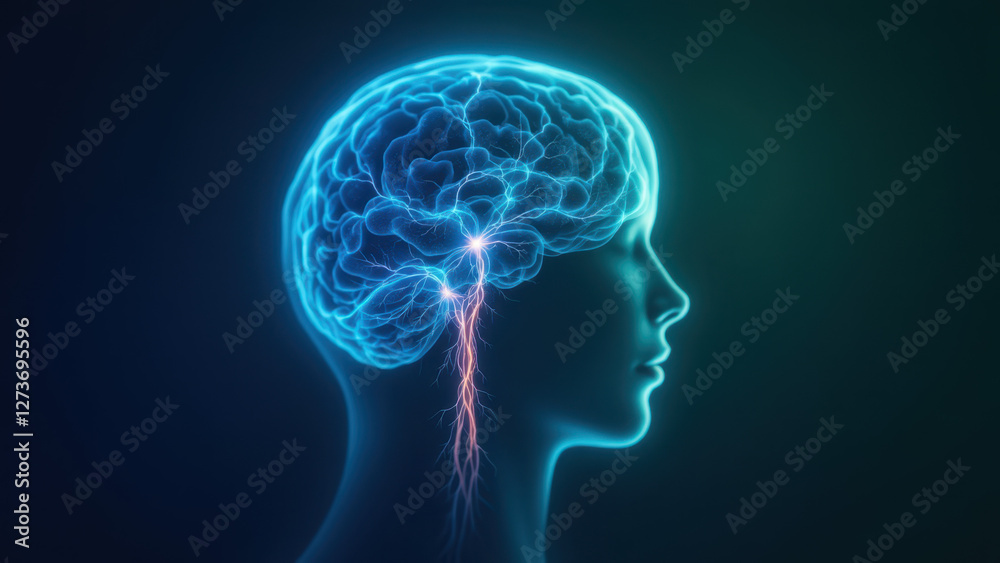 VNS image with person's head and neck showing electric signals in a ...