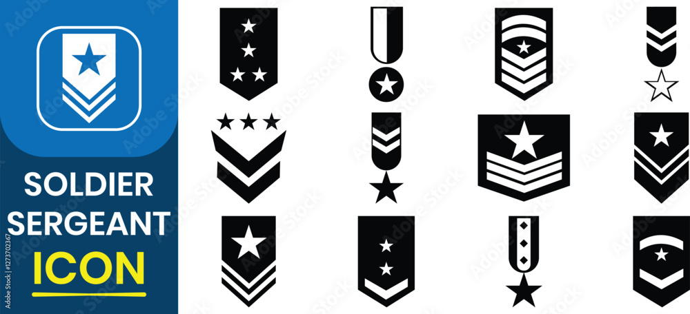 Police, Army, soldier sergeant icon vector set. Police or soldier rank ...