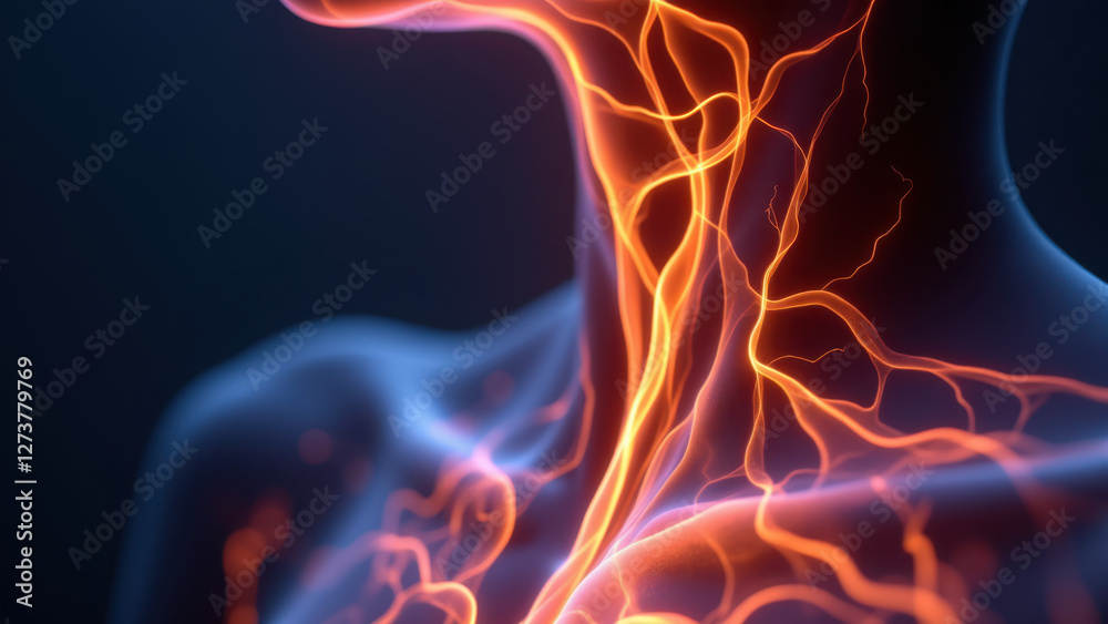 Vagus Nerve Stimulation with fire visualization on human neck. Stock ...