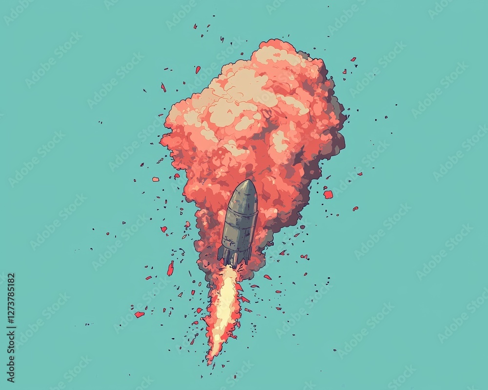 Technical illustration of a turbojet engine in isometric exploded view ...