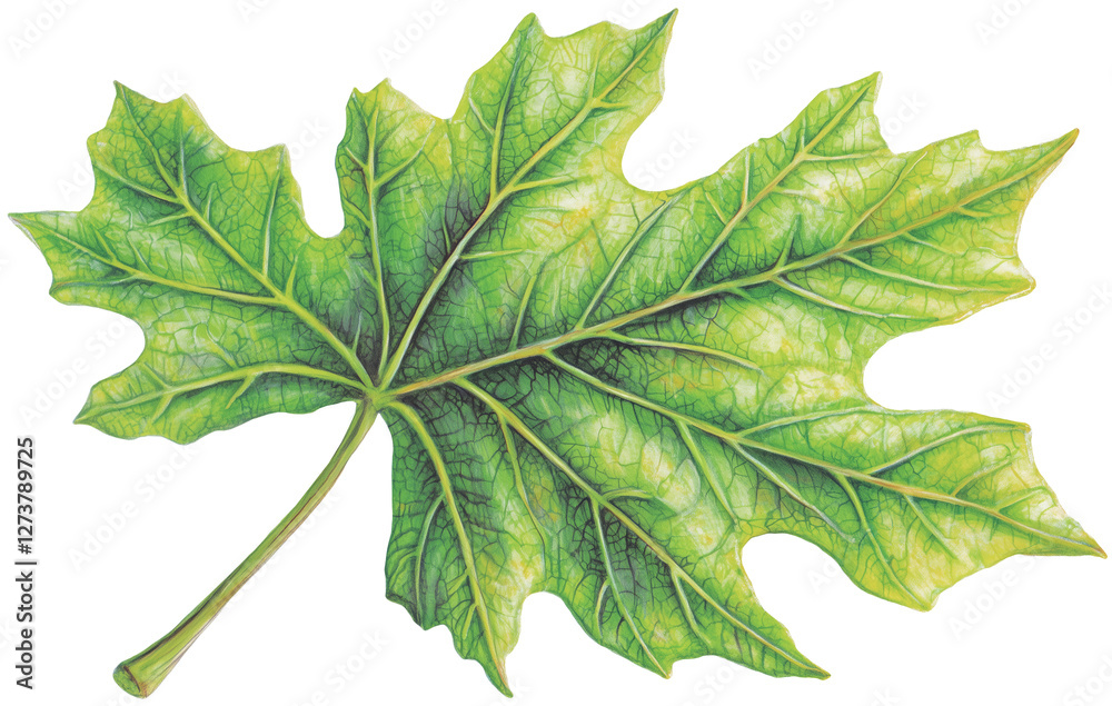 Hand-drawn maple leaf illustration with detailed veins and realistic ...