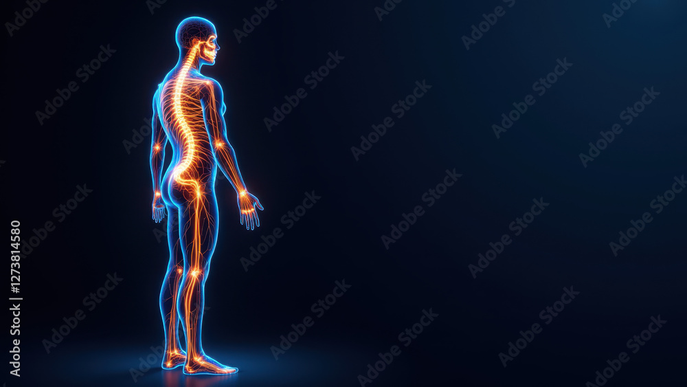 Medical illustration of a human body showing the neural pathways of VNS ...