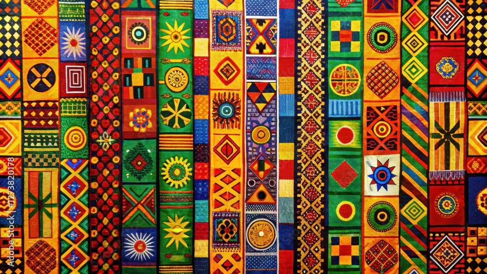 African Adinkra symbols on a brightly colored background with bold ...