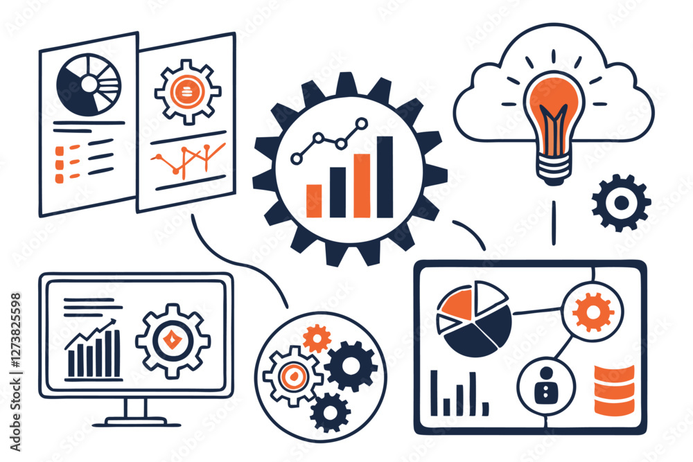 Business intelligence icons, data science symbols, analytics graphics ...