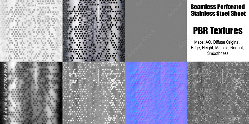 Seamless Perforated Stainless Steel Sheet PBR Texture 3D Design Stock ...