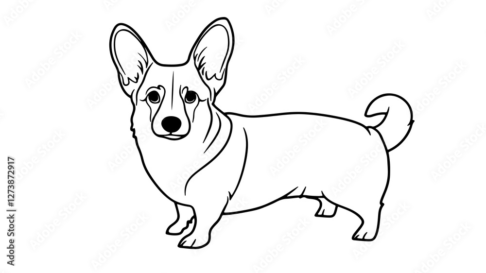 Corgi dog line drawing. Pembroke Welsh Corgi breed standing. Pet shop ...