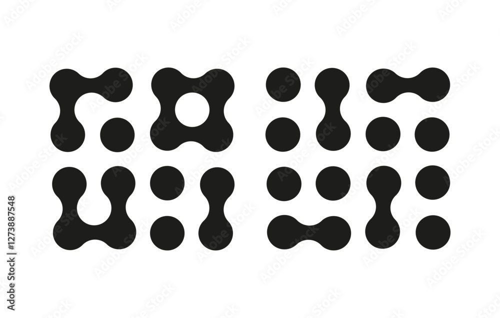 Connected dots signs. Innovation abstract flat symbol. Circles organic patterns. Metaball icon ...