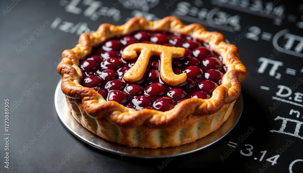 Pi Day cherry pie with a crusty Pi shaped decoration on top, standing ...