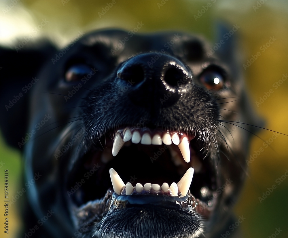 Angry dog showing teeth up close, capturing fierce expression and ...