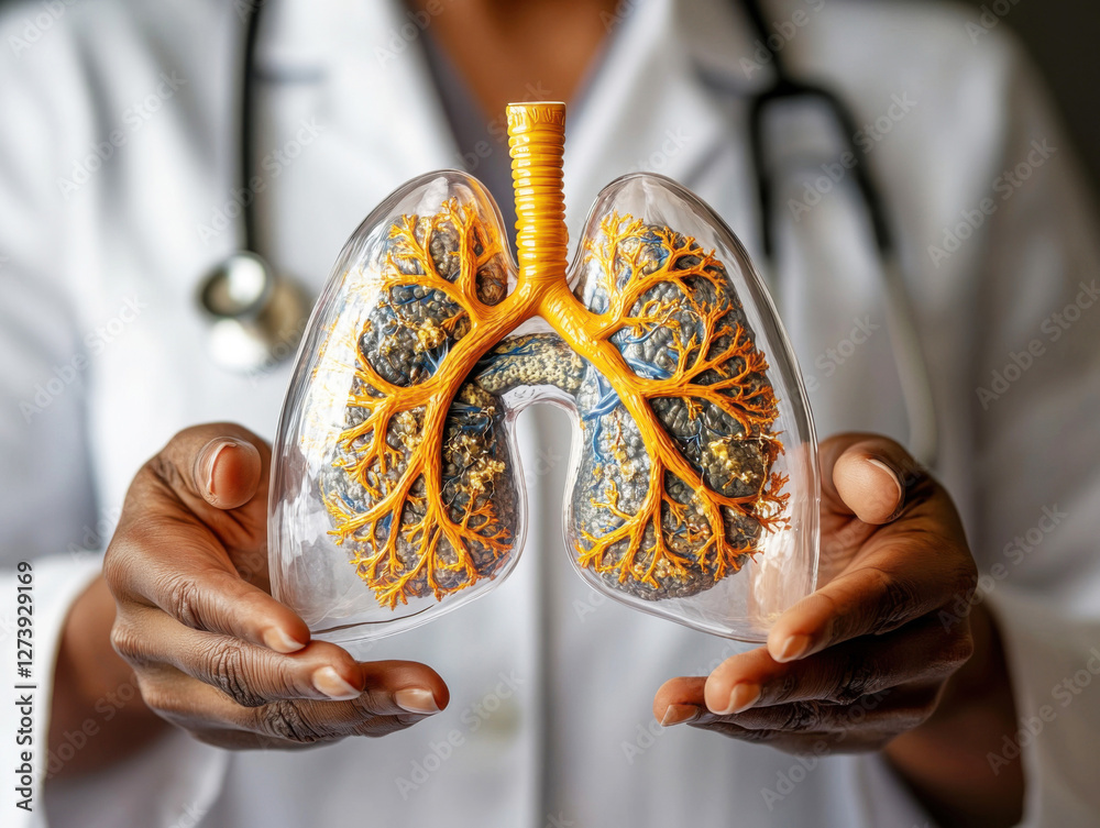 Healthcare professional demonstrates detailed model of human lungs ...
