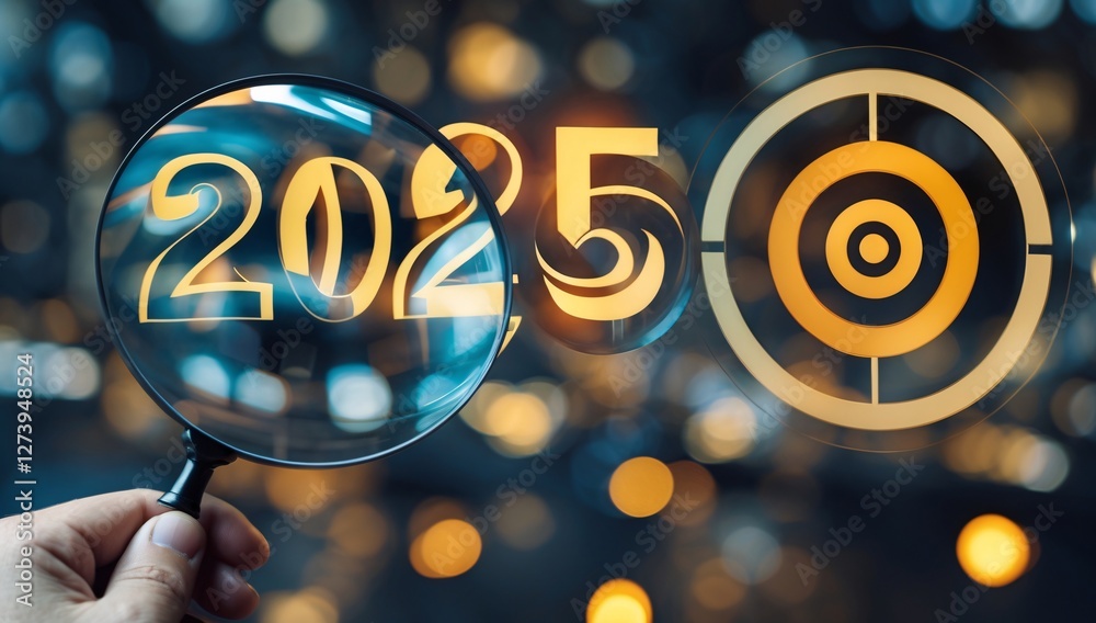 Examining the future 2025 goals through a magnifying glass, a concept ...