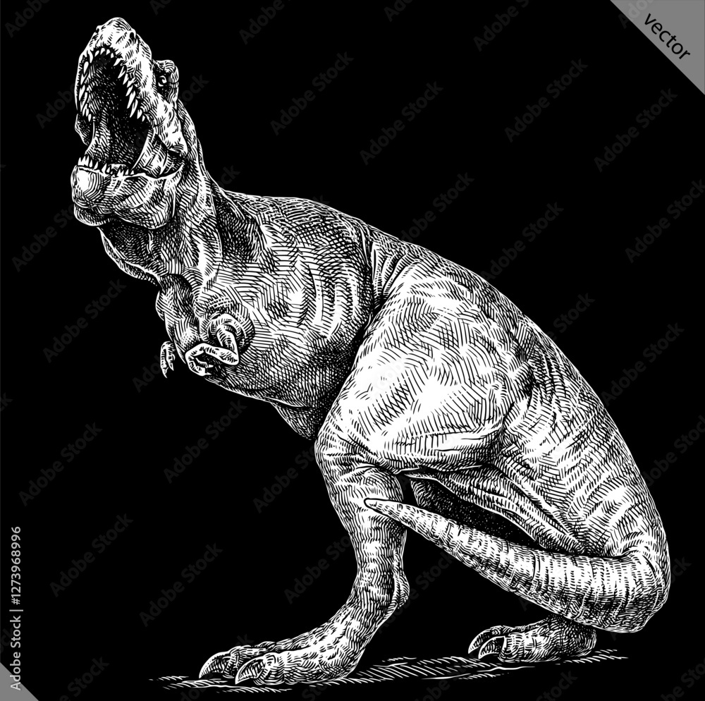 Vintage engraving isolated Tyranosaurus rex set illustration t-rex ink ...
