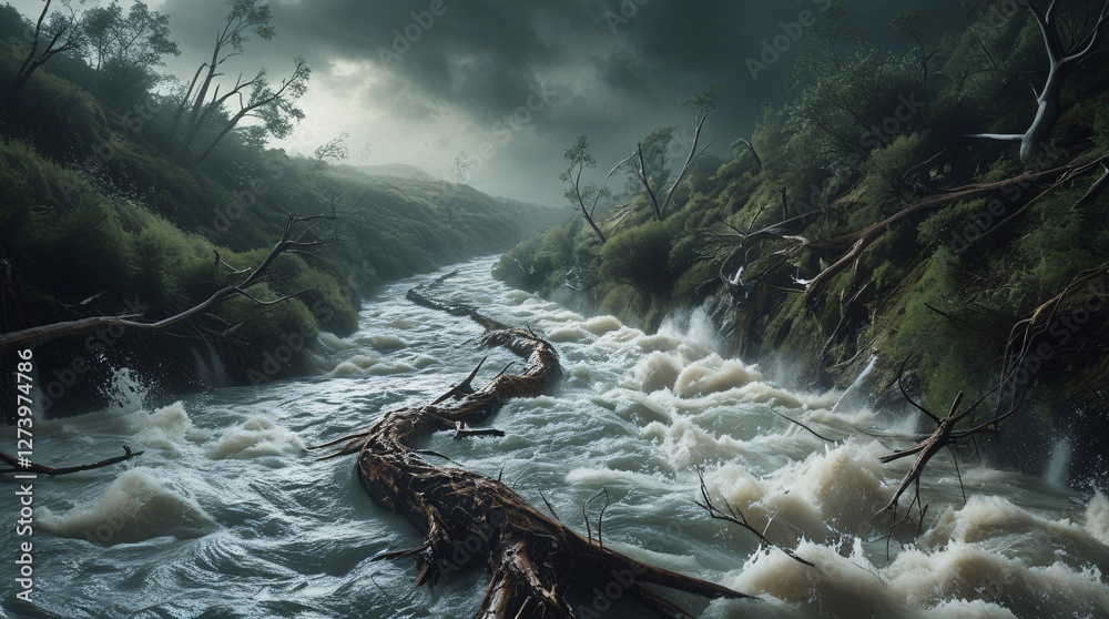 Turbulent River Scene After a Powerful Storm: Dramatic Landscape ...