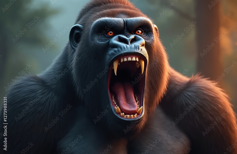 Illustration of enraged gorilla screaming. Generated via AI tech. Angry ...