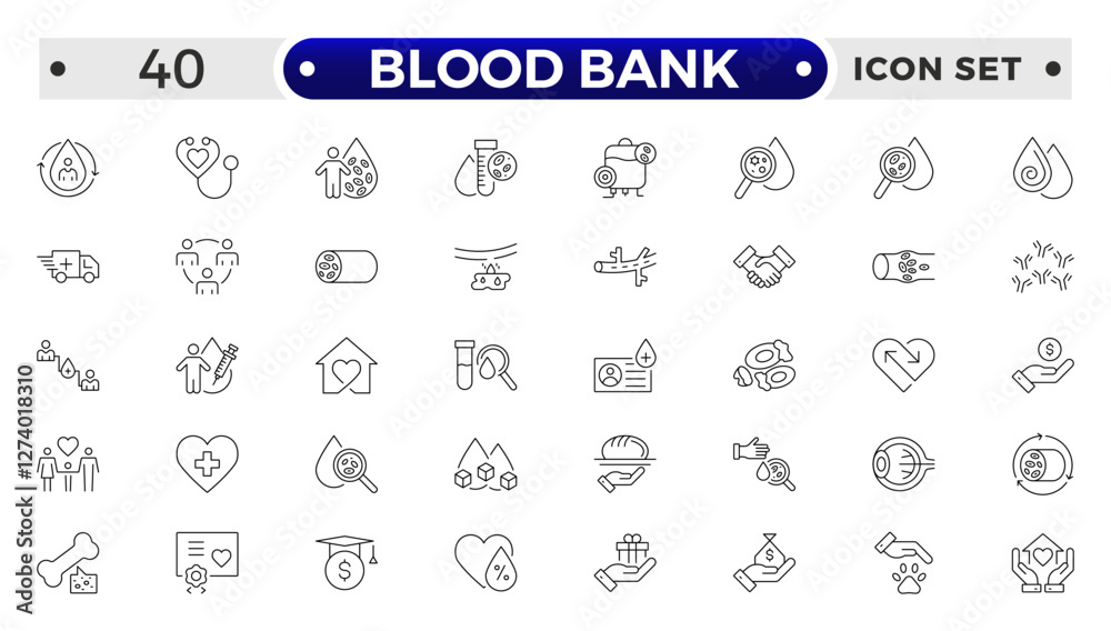 Blood Bank outline icon set with blood, donation, plasma, platelets ...