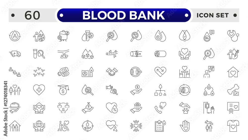 Blood Bank outline icon set with blood, donation, plasma, platelets ...