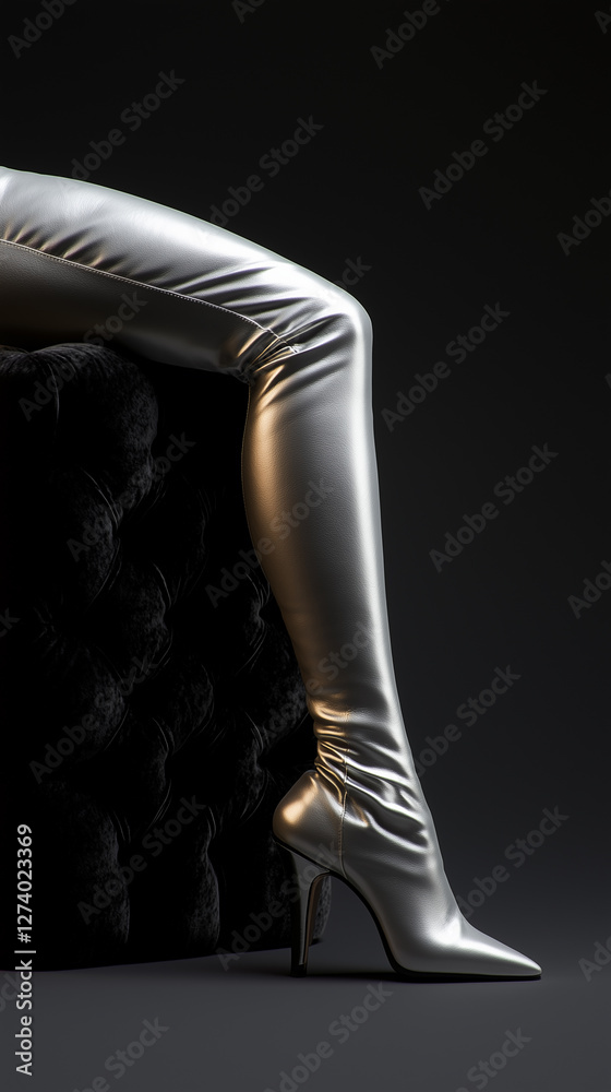 Silver thigh-high boots highlight elegance in a fashion-forward setting ...