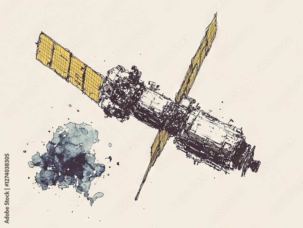 Stock-Illustration „Detailed technical drawing of a satellite showing ...