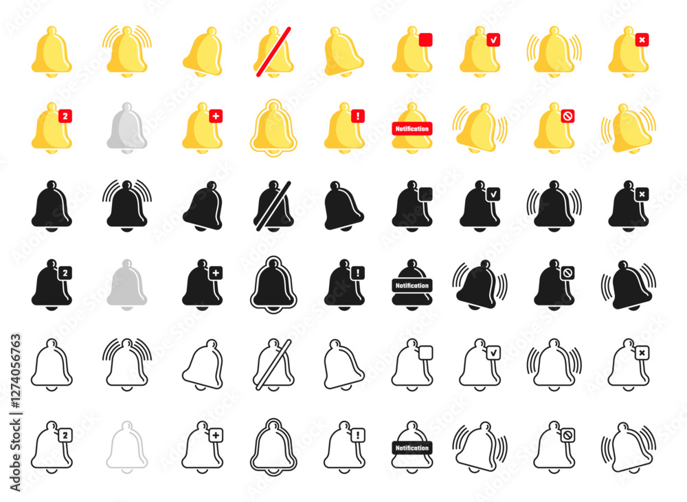 Notification bell icons set. Vector incoming inbox message. Alert ...