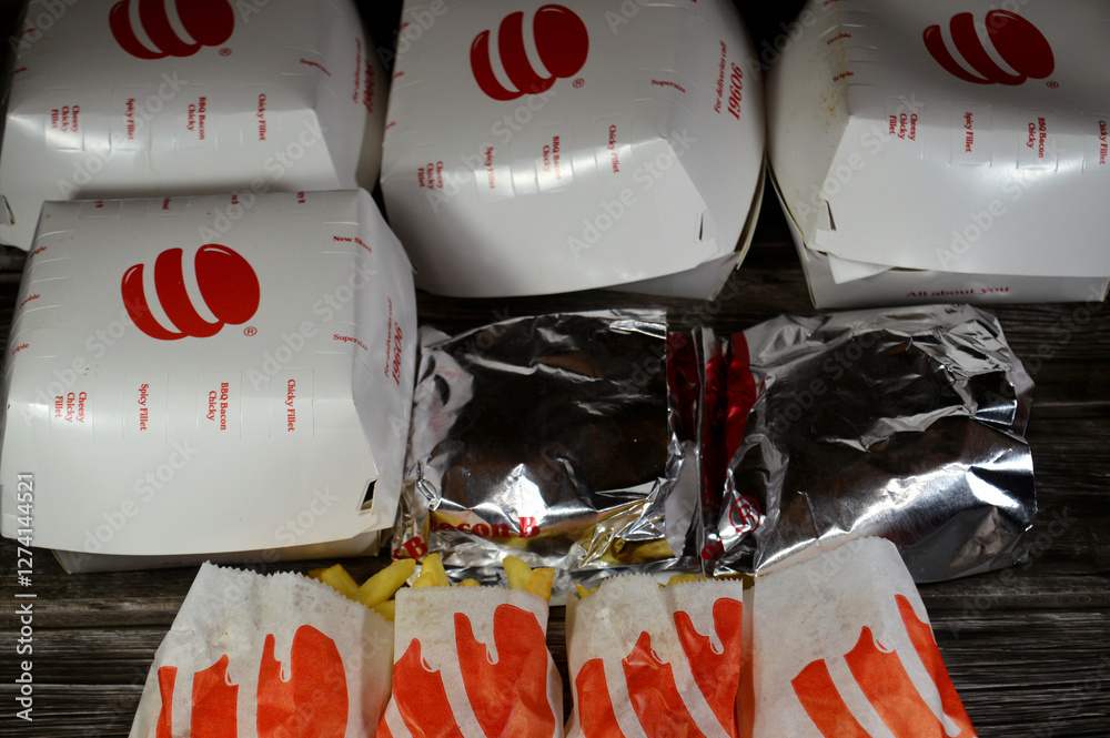 Cairo, Egypt, February 8 2025: Wimpy fast food meal, Wimpy is a ...