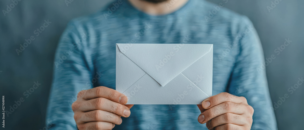 Phishing email concept, Man holding white envelope, looking curious and ...